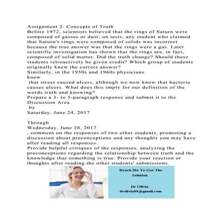 Assignment 2 Concepts of TruthBefore 1972, scientists believed th.docx