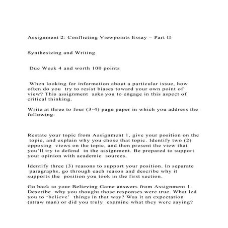 Assignment 2 Conflicting Viewpoints Essay – Part IISynthe | DOCX