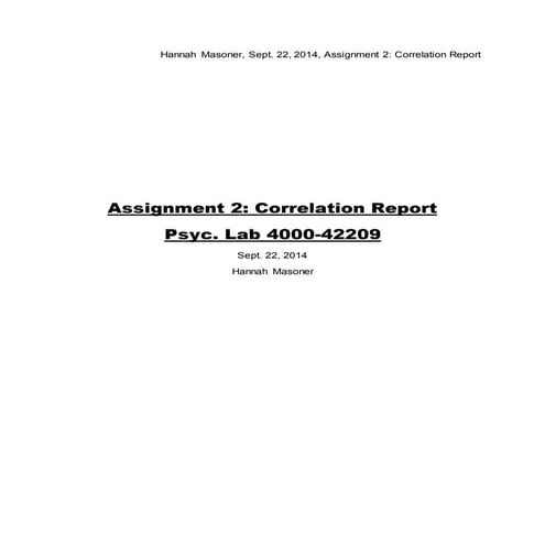 Assignment 2 correlation report final | PDF