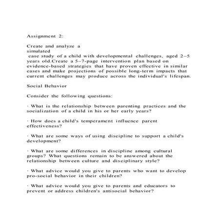 Assignment 2Create and analyze a simulated case study o | DOCX