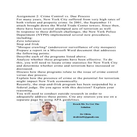 Assignment 2 Crime Control vs. Due ProcessFor many years, New Yor.docx