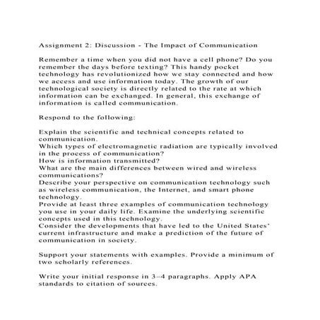 Assignment 2 Discussion - The Impact of CommunicationRemember.docx ...