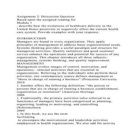 Assignment 2 Discussion QuestionBased upon the assigned reading f.docx