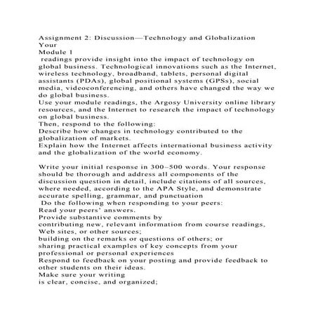 Assignment 2 Discussion—Technology and GlobalizationYour Module.docx ...