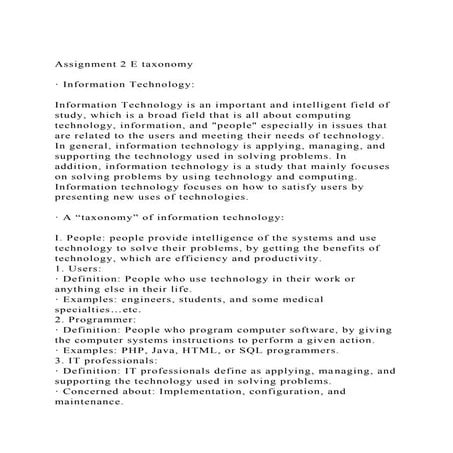 Assignment 2 E Taxonomy· Information Technologyinformatio Docx