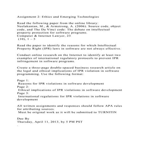 Assignment 2 Ethics and Emerging TechnologiesRead the following.docx