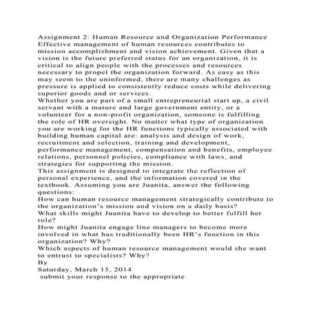 Assignment 2 Human Resource and Organization PerformanceEffective.docx