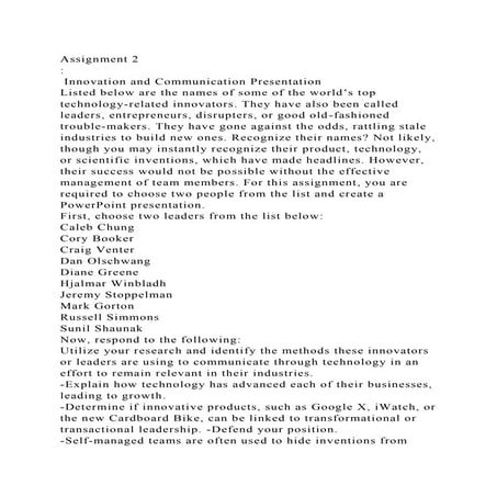 Assignment 2 Innovation and Communication PresentationListed .docx