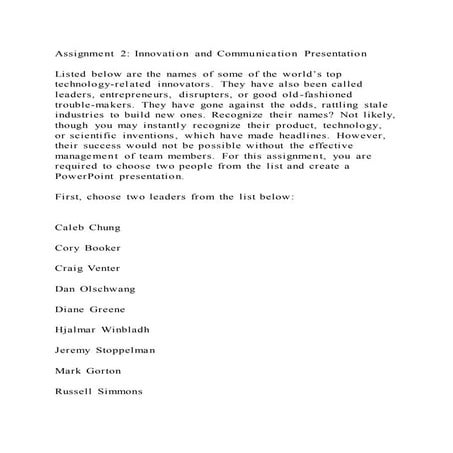 Assignment 2 Innovation And Communication Presentationlisted Be Pdf