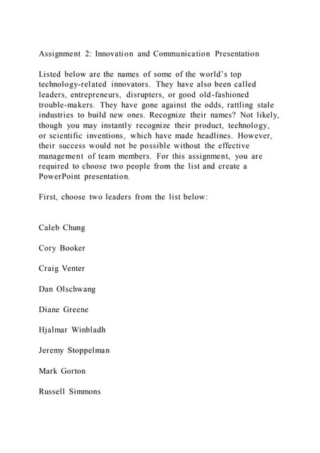 Assignment 2 Innovation And Communication Presentationlisted Be Pdf