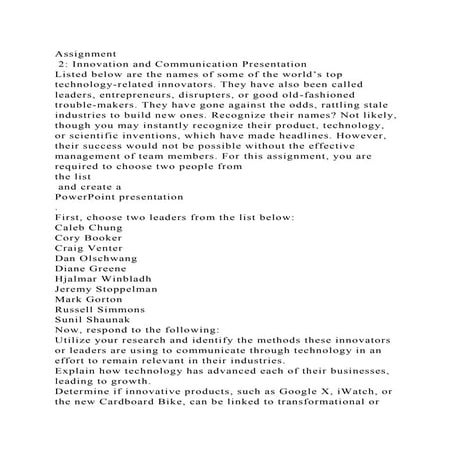 Assignment 2 Innovation And Communication Presentationlisted Bedocx