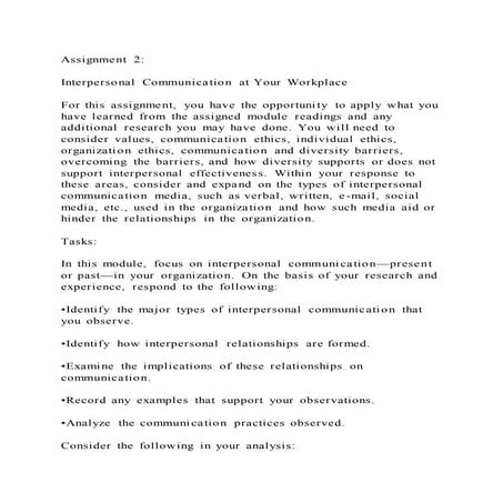 Assignment 2 Interpersonal Communication at Your WorkplaceF | PDF