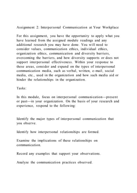Assignment 2 Interpersonal Communication at Your WorkplaceF | PDF