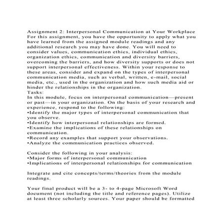 Assignment 2 Interpersonal Communication At Your Workplacefor Docx