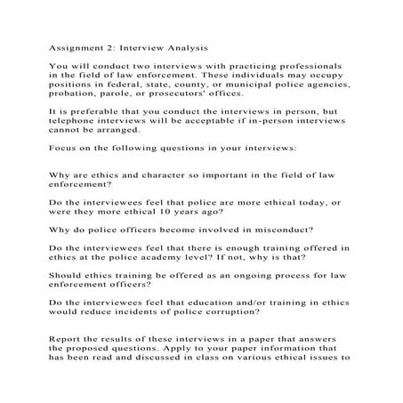 Assignment 2 Interview AnalysisYou will conduct two interviews .docx ...