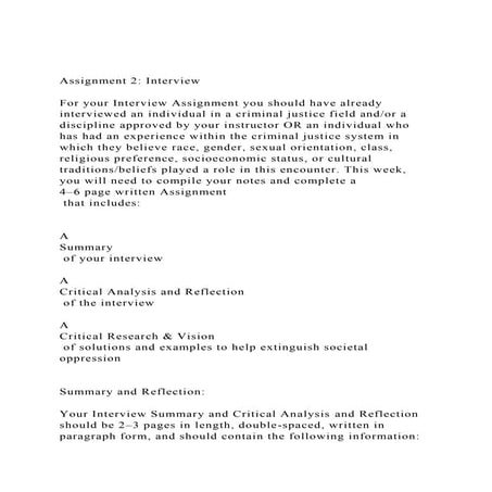 Assignment 2 InterviewFor your Interview Assignment you sho.docx