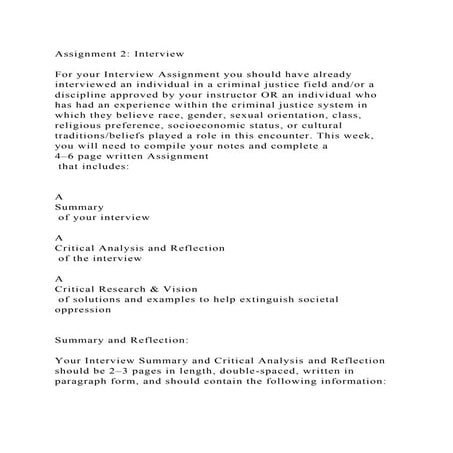 Assignment 2 InterviewFor your Interview Assignment you should .docx | Resume Writing and Advice ...