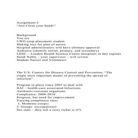 Assignment 2Just Clean your hands”BackgroundYou are .docx