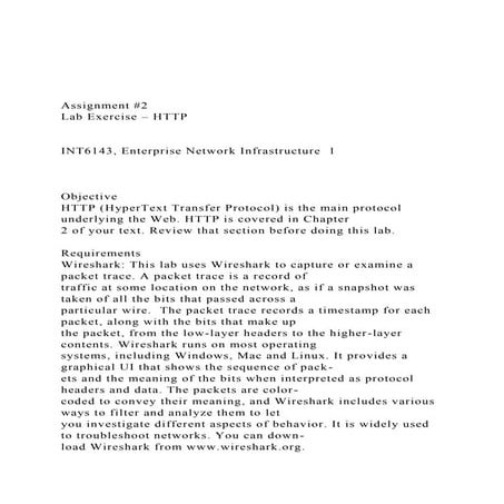 Assignment #2 Lab Exercise – HTTP INT6143, Enterpr.docx | Internet for ...