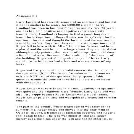 Assignment 2Larry Landlord has recently renovated an apartment a.docx