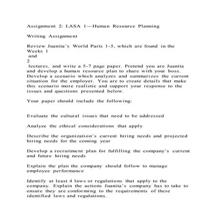 Assignment 2 LASA 1—Human Resource PlanningWriting Assignment | PDF
