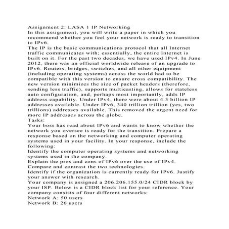 Assignment 2 LASA 1 IP NetworkingIn this assignment, you will wri.docx | Computer Networking ...