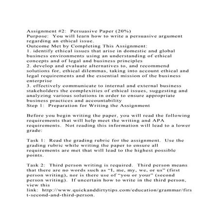 Assignment #2 Persuasive Paper (20)Purpose You will learn h.docx