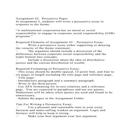 Assignment #2 Persuasive Paper In assignment 2, students will .docx