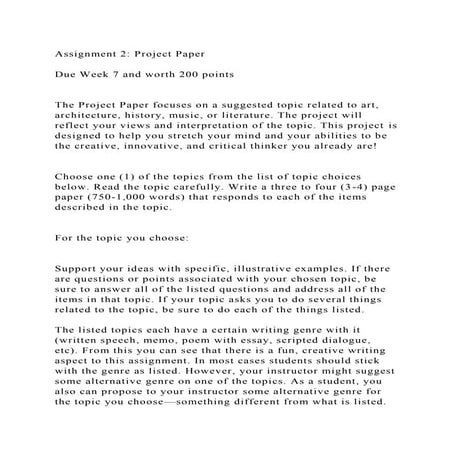 Assignment 2 Project PaperDue Week 7 and worth 200 points.docx