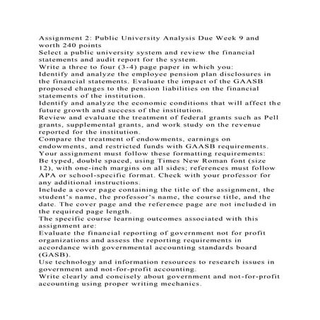 Assignment 2 Public University Analysis Due Week 9 And Worth 240 Podocx 