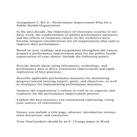 Assignment 2 RA 2—Performance Improvement Plan for a Public Hea.docx