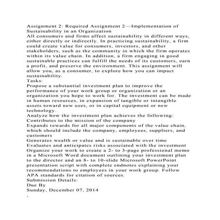 Assignment 2 Required Assignment 2—Implementation of Sustainabili.docx