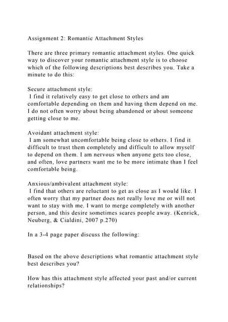 Assignment 2 Romantic Attachment StylesThere are three primary .docx