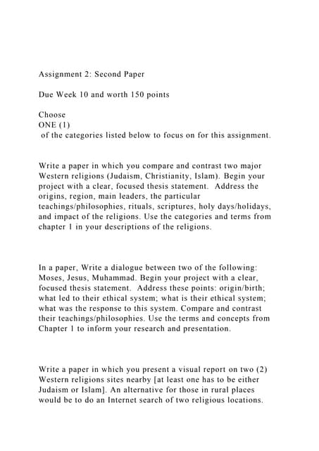 Jewish Holy DaysRubric - Individual Assignment (Week 2)Content.docx