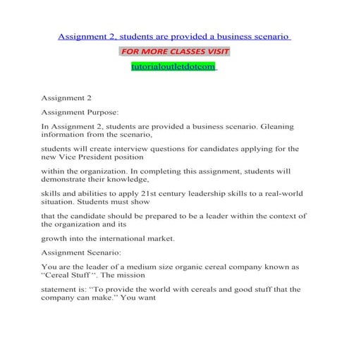 Assignment 2 students are provided a business scenario/tutorialoutlet | DOC
