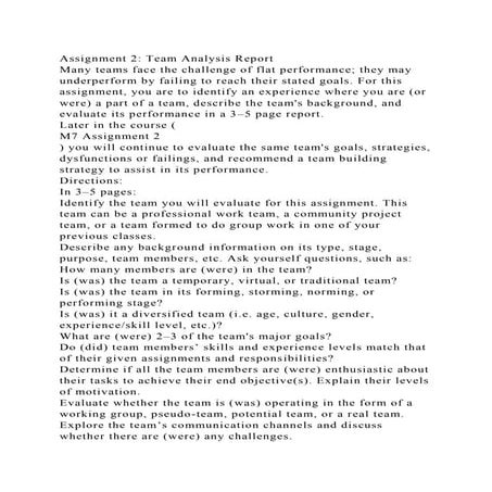 Assignment 2 Team Analysis ReportMany teams face the challenge of.docx