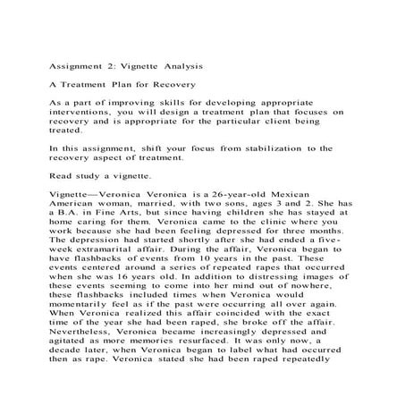 Assignment 2 Vignette AnalysisA Treatment Plan for Recovery | PDF