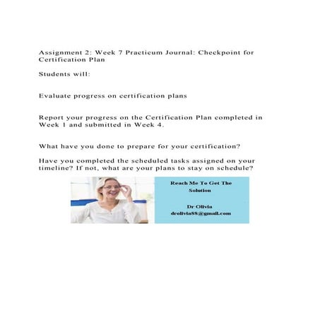 Assignment 2 Week 7 Practicum Journal Checkpoint for Certifica.docx