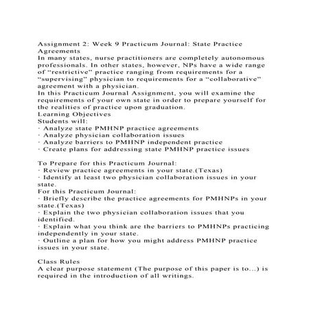 Assignment 2 Week 9 Practicum Journal State Practice Agreements.docx