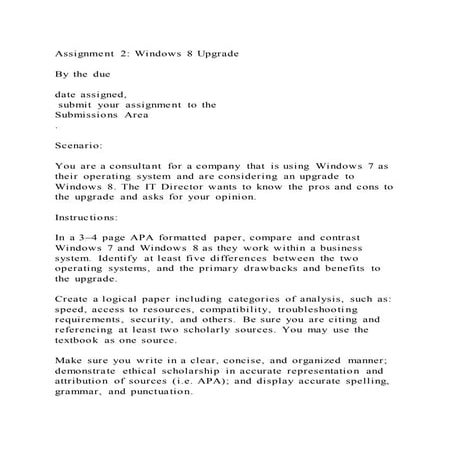 Assignment 2 Windows 8 UpgradeBy the duedate assigned, su | PDF