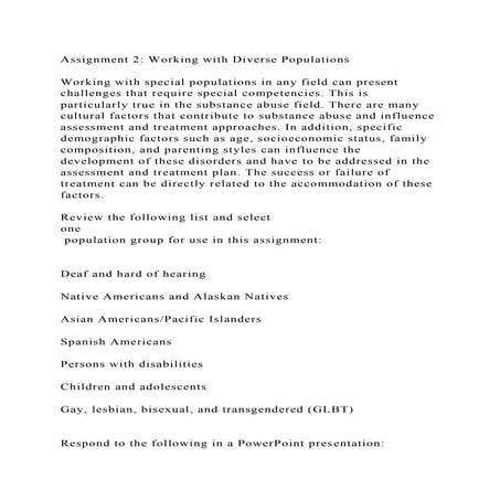 Assignment 2 Working with Diverse PopulationsWorking with speci.docx