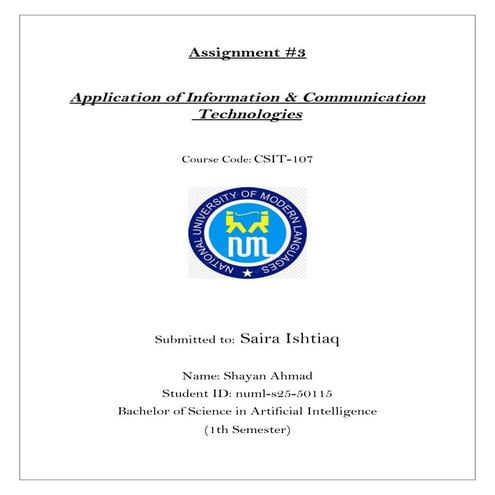 Assignment#3 of aict in which there alot knowledge | PDF