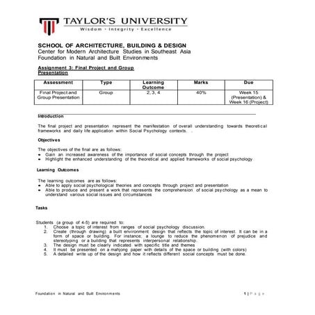 Assignment 3 brief - final project | PDF