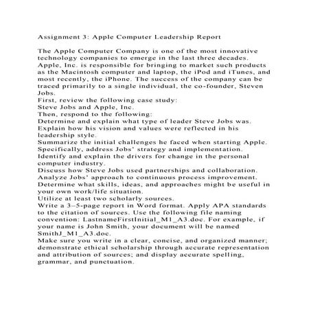 Assignment 3 Apple Computer Leadership ReportThe Apple Computer.docx ...