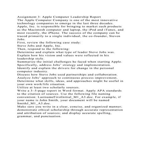 Assignment 3 Apple Computer Leadership ReportThe Apple Computer C.docx