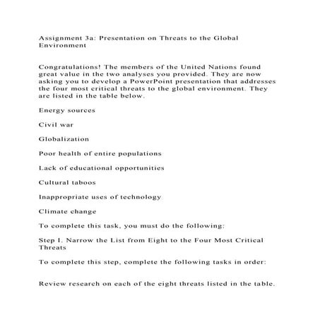 Assignment 3a Presentation on Threats to the Global Environment.docx