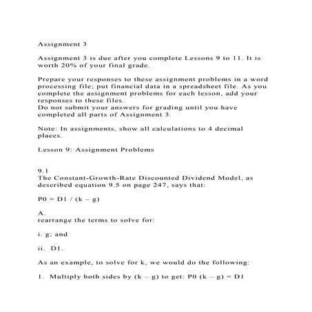 Assignment 3assignment 3 Is Due After You Complete Lessons 9 T Docx