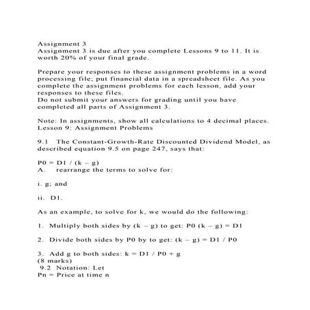 Assignment 3 Assignment 3 is due after you complete Lessons 9 to.docx