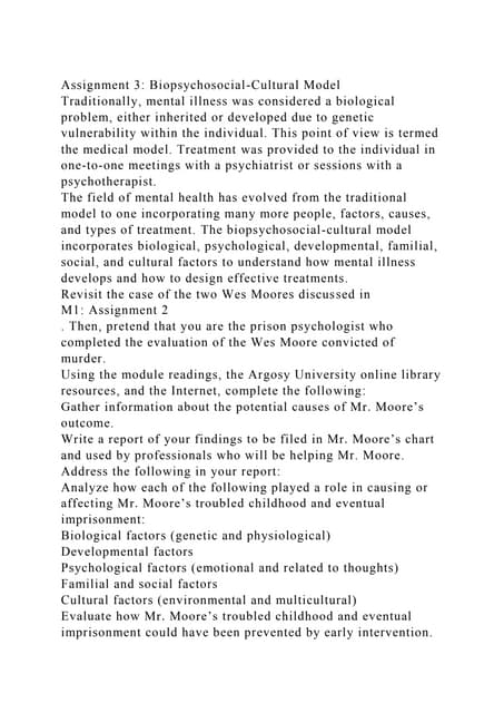 Assignment 3 Biopsychosocial-Cultural ModelTraditionally, menta.docx