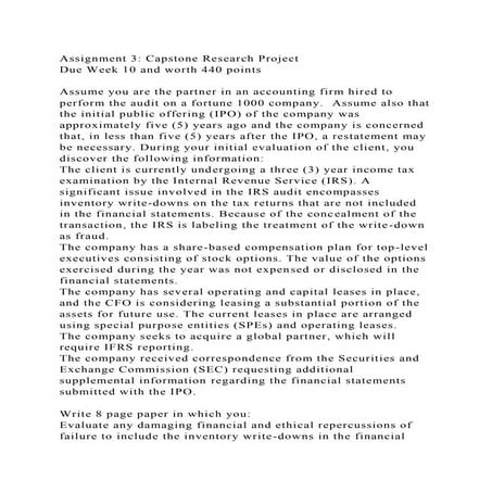Assignment 3 Capstone Research ProjectDue Week 10 and worth 440 p.docx | Stocks and Bonds ...